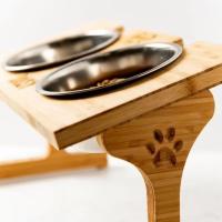 China 15-Degree Tilt Pet Bowl Stand Customized Wood Printing Laser Engrave Two Removable Bowls for sale