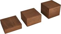 China 3 Different Height Stands Wooden Display Risers Set Custom Logo Varnishing Printing Handling for sale
