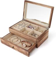 China Custom Oem Logo Rustic Wooden Jewelry Box With Mirror Ring Tray Large Size Craft Gift for sale
