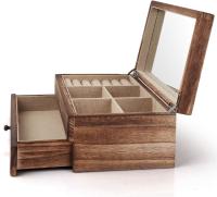 China Custom Oem Logo Rustic Wooden Jewelry Box With Mirror Ring Tray Large Size Craft Gift for sale