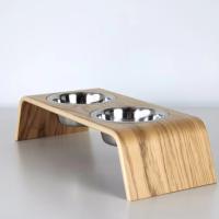 China 202407 Pet Gift Personalized Wooden Raised Food Stand with Two Stainless Steel Bowls for sale