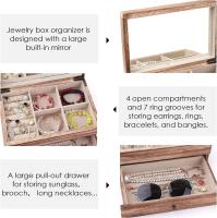 China Custom Oem Logo Rustic Wooden Jewelry Box With Mirror Ring Tray Large Size Craft Gift for sale