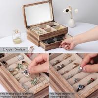 China Custom Oem Logo Rustic Wooden Jewelry Box With Mirror Ring Tray Large Size Craft Gift for sale