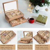 China Custom Oem Logo Rustic Wooden Jewelry Box With Mirror Ring Tray Large Size Craft Gift for sale