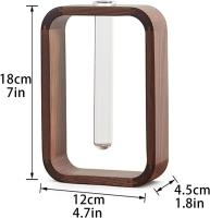 China Garden Plant Decor Transparent Glass Vase Plant Holder Small Size Walnut Rectangle Wood Frame Flower Stand Table for sale