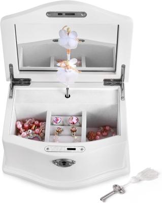 China Medium White Wooden Ballerina Jewelry Box With Mirror For Personalized Organization for sale