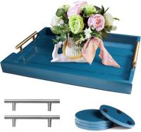 China Injection Wooden Serving Tray Plain Color or Customized Large Ottoman Tray with 4 Coasters for sale