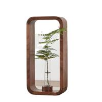 China 202405 Transparent Glass Vase Plant Holder with Walnut Wood Frame A Stunning Decor Piece for sale