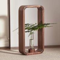 China 202405 Transparent Glass Vase Plant Holder with Walnut Wood Frame A Stunning Decor Piece for sale