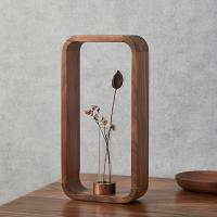 China 202405 Transparent Glass Vase Plant Holder with Walnut Wood Frame A Stunning Decor Piece for sale