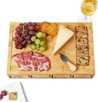 China Rectangle Bamboo Cutting Board with 4 Container Tray Kitchen Wooden Chopping Board for sale