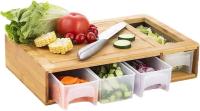 China Rectangle Bamboo Cutting Board with 4 Container Tray Kitchen Wooden Chopping Board for sale