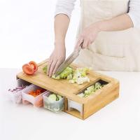 China Rectangle Bamboo Cutting Board with 4 Container Tray Kitchen Wooden Chopping Board for sale