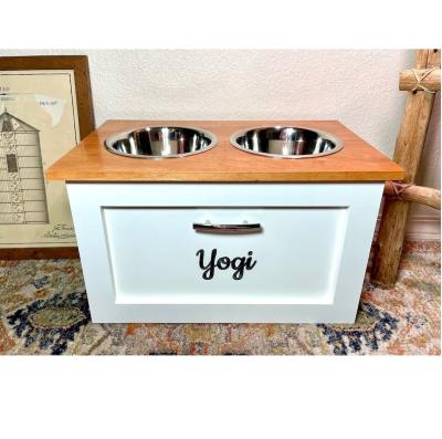 China Small Pets Animals Feeding Station Age Pet 2 Bowl Raised Elevated Dog Feeder with Drawer for sale