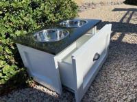 China Small Pets Animals Feeding Station Age Pet 2 Bowl Raised Elevated Dog Feeder with Drawer for sale