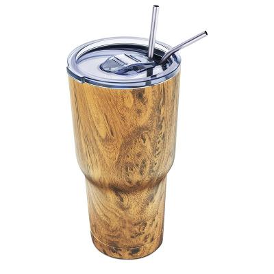 China Wood Grain Tumbler 30oz Stainless Steel Vacuum Insulated Mug for Hot and Cold Drinks for sale