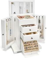 China Custom Logo Rustic Weathered White Jewelry Packaging 4 Layer Wooden Jewelry Boxes for sale