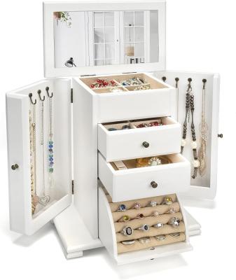 China Custom Logo Rustic Weathered White Jewelry Packaging 4 Layer Wooden Jewelry Boxes for sale