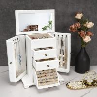 China Custom Logo Rustic Weathered White Jewelry Packaging 4 Layer Wooden Jewelry Boxes for sale