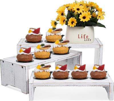 China Home Decor and Gifts Functional Design 3-Tier Wood Brass Cupcake Dessert Display Riser for sale