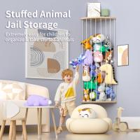 China Living Room Custom Size Zoo Pattern Stuffed Animal Storage Shelf with Wood Organizer Cage for sale