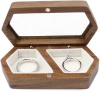 China Handmade Couple Rings Box with White Velvet Transparent Lid and Burned Printing for sale