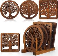 China Square Round Tree Trivets Holder Luxury Design Style Wooden Heat Resistant Pads for sale