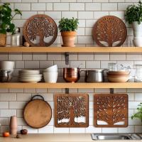 China Square Round Tree Trivets Holder Luxury Design Style Wooden Heat Resistant Pads for sale