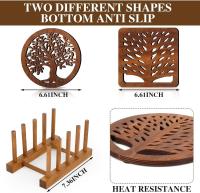 China Square Round Tree Trivets Holder Luxury Design Style Wooden Heat Resistant Pads for sale