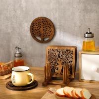 China Square Round Tree Trivets Holder Luxury Design Style Wooden Heat Resistant Pads for sale