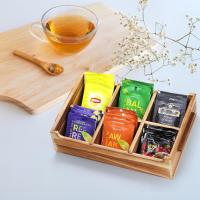 China 6 Compartment TIMBER Wood Tea Bag Chest for Gift Package and Sugar Packet Organizer for sale