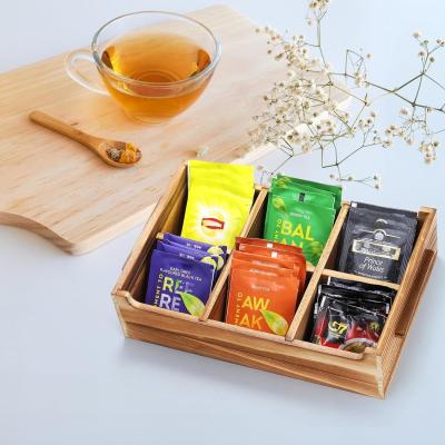 China 6 Compartment TIMBER Wood Tea Bag Chest for Gift Package and Sugar Packet Organizer for sale