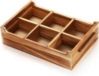 China 6 Compartment TIMBER Wood Tea Bag Chest for Gift Package and Sugar Packet Organizer for sale