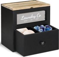 China MDF Wood Customized Solid Wood Dryer Sheet Holder Laundry Pods Container Storage Box for sale