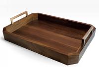 China Kitchen Restaurant Wooden Serving Tray with Gold Polished Metal Handles Walnut for sale
