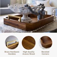 China Kitchen Restaurant Wooden Serving Tray with Gold Polished Metal Handles Walnut for sale