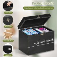China Shark Week Tampon Storage Box with Tray Lid Wood Carved Feminine Product Organizer for sale