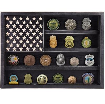 China Government Military Challenge Coin Rack Display with Wooden American Flag Wall Decor for sale