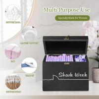China Shark Week Tampon Storage Box with Tray Lid Wood Carved Feminine Product Organizer for sale