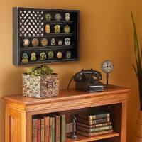 China Government Military Challenge Coin Rack Display with Wooden American Flag Wall Decor for sale
