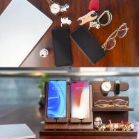 China Customized Logo Wooden Phone Stand Organizer for Men Wallet Watch Docking Station for sale