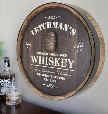 China Varnishing Printing Handling Wooden Barrel Wall Decoration Bar Sign for Wine and Beer for sale