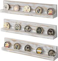 China Wall Mounted White Washed Solid Wood Challenge Coin Holder Three-layer Wood Handicraft for sale