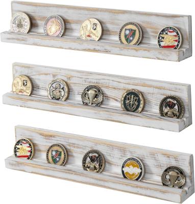 China Wall Mounted White Washed Solid Wood Challenge Coin Holder Three-layer Wood Handicraft for sale