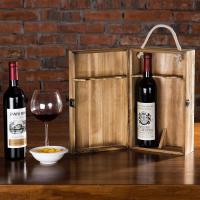 China Environmental Rustic Torched Wood Double Bottle Wine Gift Boxes With Lid Customizable for sale