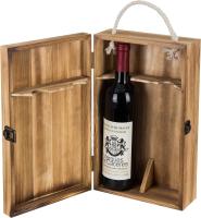 China Environmental Rustic Torched Wood Double Bottle Wine Gift Boxes With Lid Customizable for sale