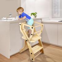 China Printing Silk-Screen Printing/Burned Wooden Baby Adjustable Height Kitchen Step Stool with Safety Rails for sale
