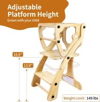 China Printing Silk-Screen Printing/Burned Wooden Baby Adjustable Height Kitchen Step Stool with Safety Rails for sale