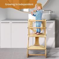 China Printing Silk-Screen Printing/Burned Wooden Baby Adjustable Height Kitchen Step Stool with Safety Rails for sale