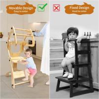 China Printing Silk-Screen Printing/Burned Wooden Baby Adjustable Height Kitchen Step Stool with Safety Rails for sale